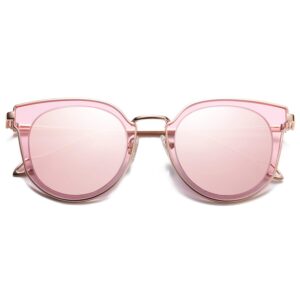 sojos fashion round polarized sunglasses for women uv400 mirrored lens sj1057 with rose gold frame/pink mirrored lens