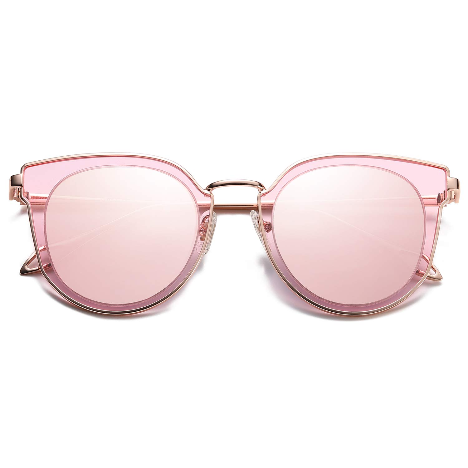 SOJOS Fashion Round Polarized Sunglasses for Women UV400 Mirrored Lens SJ1057 with Rose Gold Frame/Pink Mirrored Lens