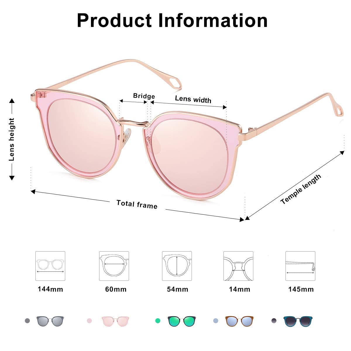 SOJOS Fashion Round Polarized Sunglasses for Women UV400 Mirrored Lens SJ1057 with Rose Gold Frame/Pink Mirrored Lens