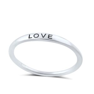 silvercloseout rhodium plated sterling silver thin stackable womens love ring thin stacking rings- size 11