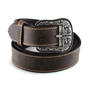 ariat women's basic stitch edged belt, brown, medium