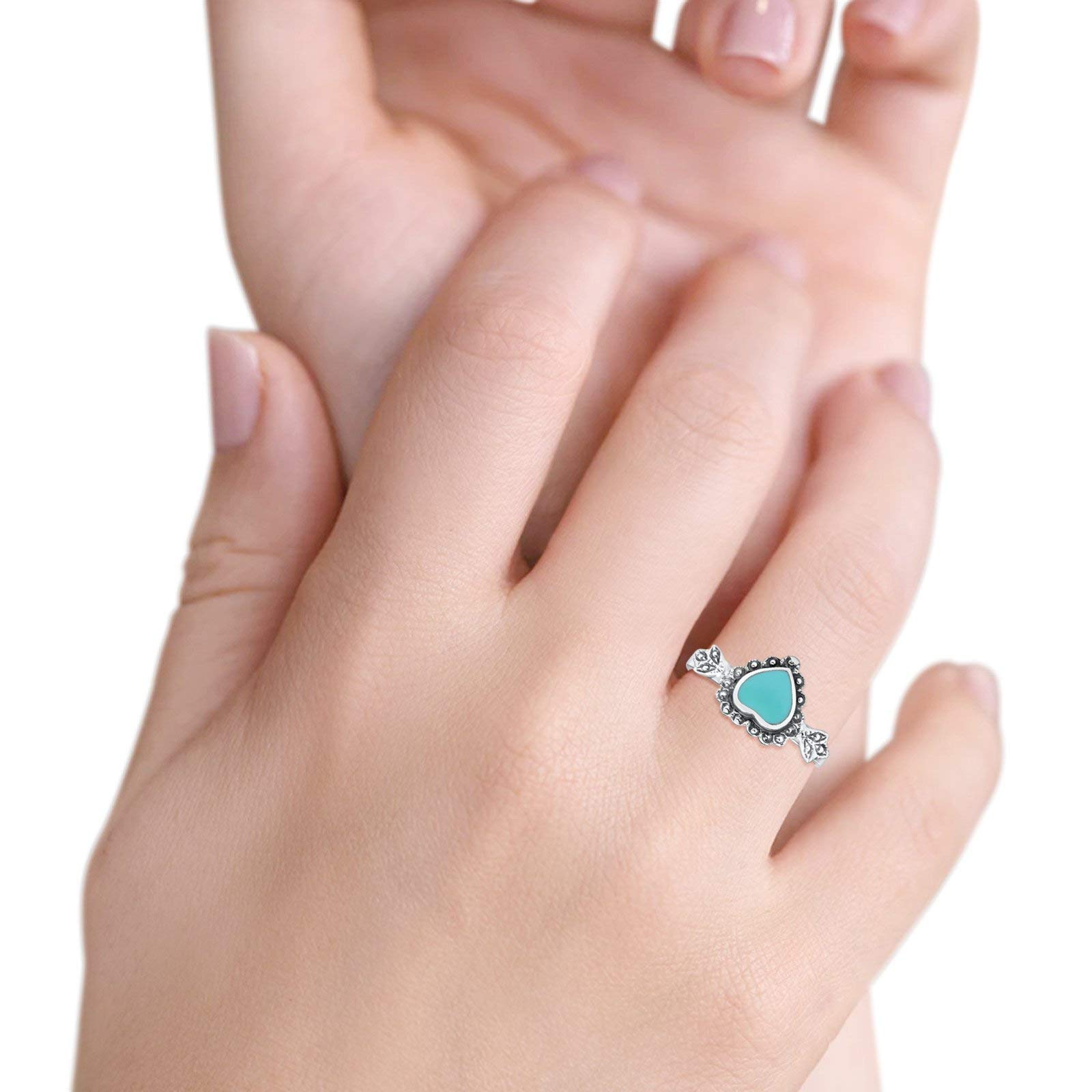 Blue Apple Co. Simulated Turquoise CZ Size-8 Promise Heart Ring Round 925 Sterling Silver