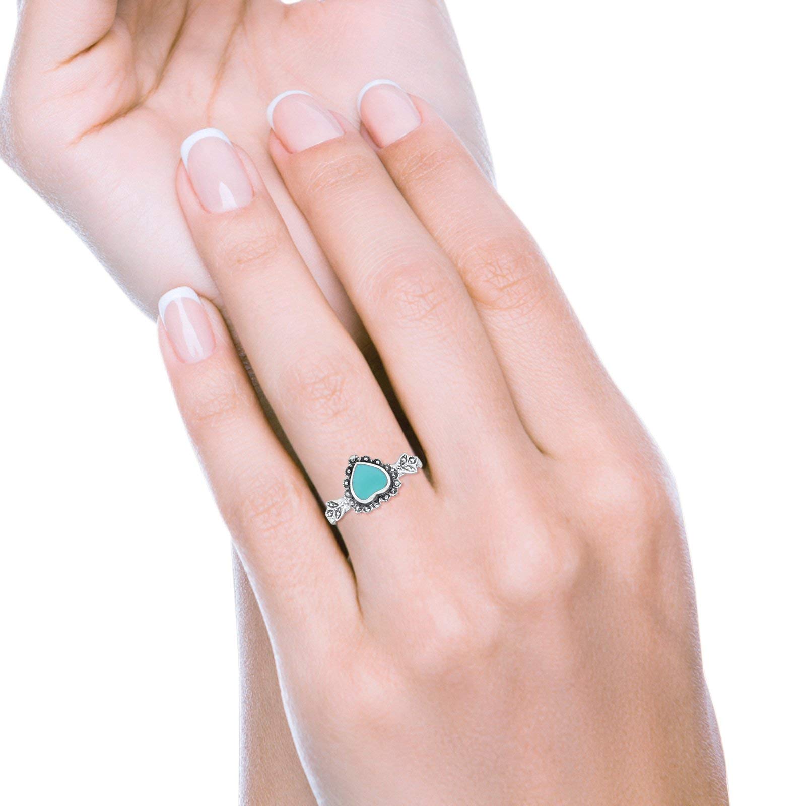 Blue Apple Co. Simulated Turquoise CZ Size-8 Promise Heart Ring Round 925 Sterling Silver