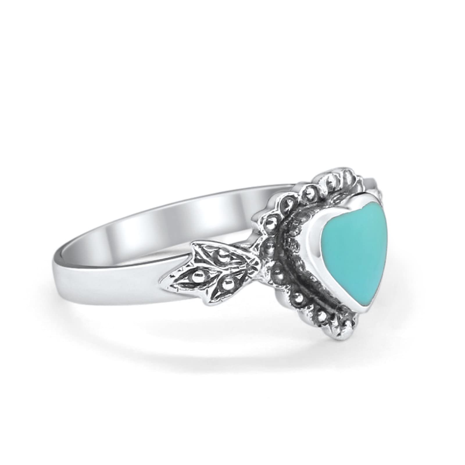 Blue Apple Co. Simulated Turquoise CZ Size-8 Promise Heart Ring Round 925 Sterling Silver