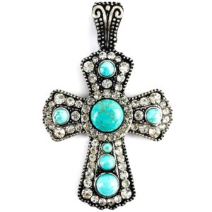 western collection rhinestone turquoise duo color cross rope magnetic closure pendant (5)