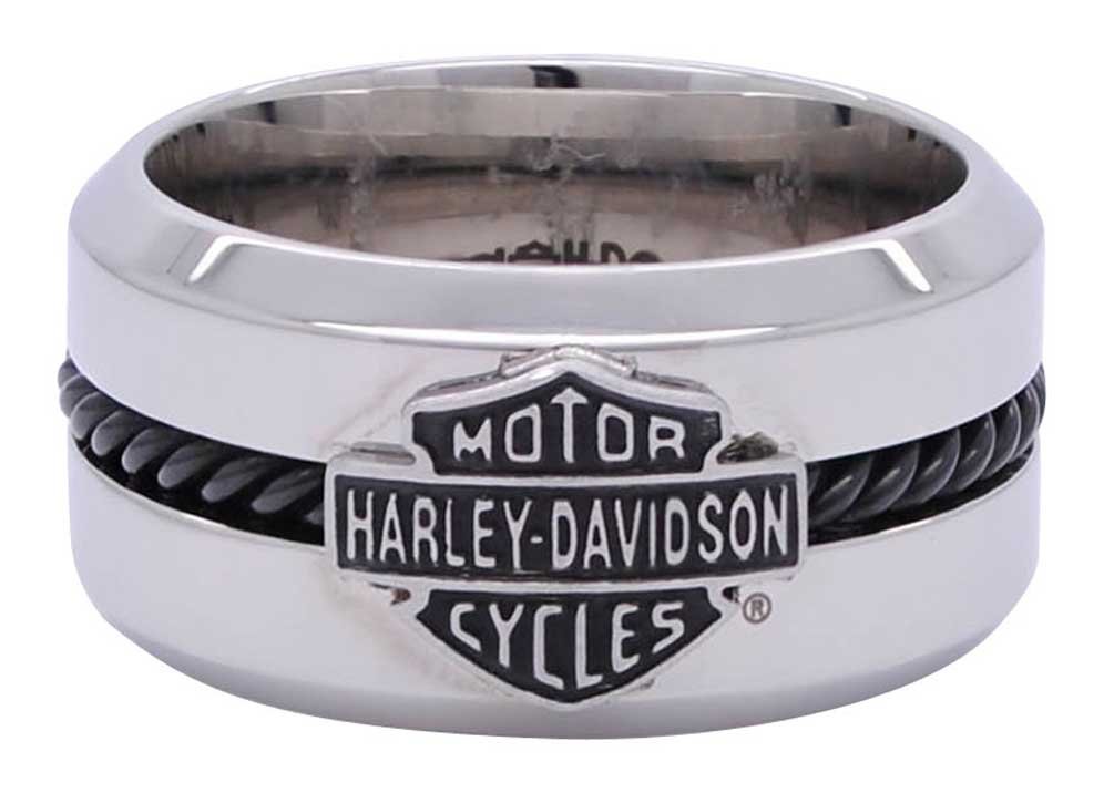 Harley-Davidson Men's Black Stainless Steel Wire Bar & Shield Ring HSR0032 (12)