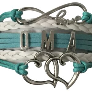 Oma Gift, Oma Teal Infinity Charm Bracelet for Women, Oma Jewelry, Gift for Grandma, Grandma Jewelry, Gender Reveal