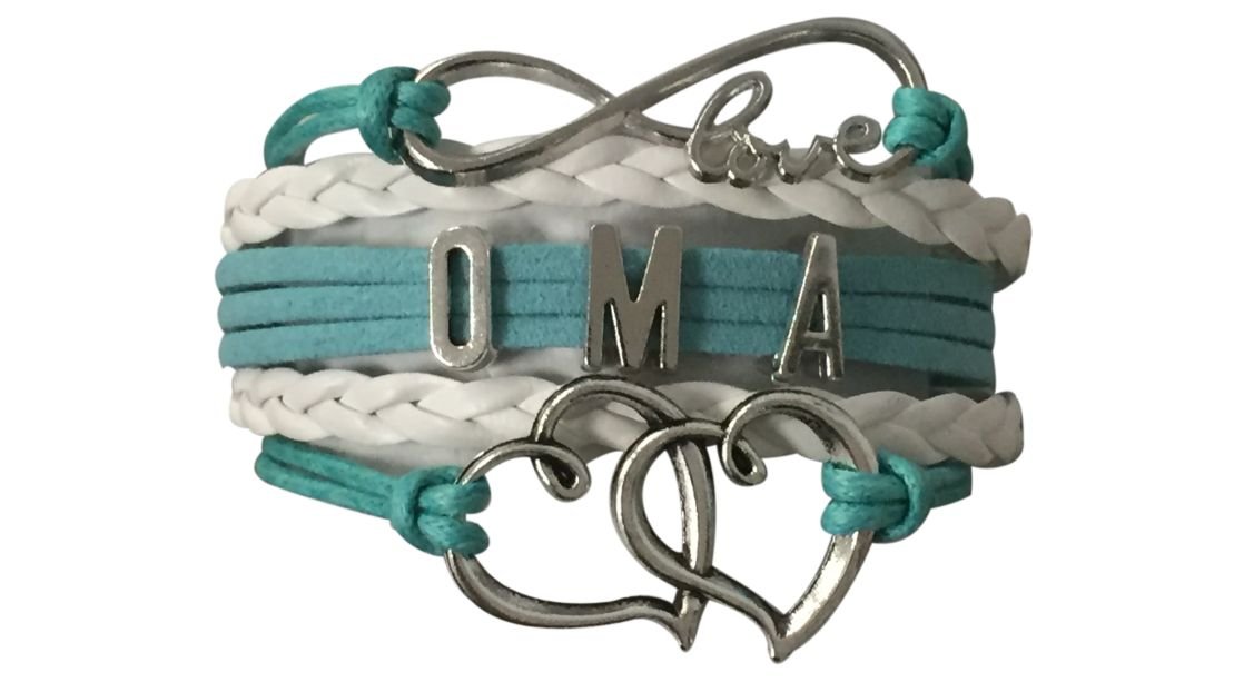 Oma Gift, Oma Teal Infinity Charm Bracelet for Women, Oma Jewelry, Gift for Grandma, Grandma Jewelry, Gender Reveal