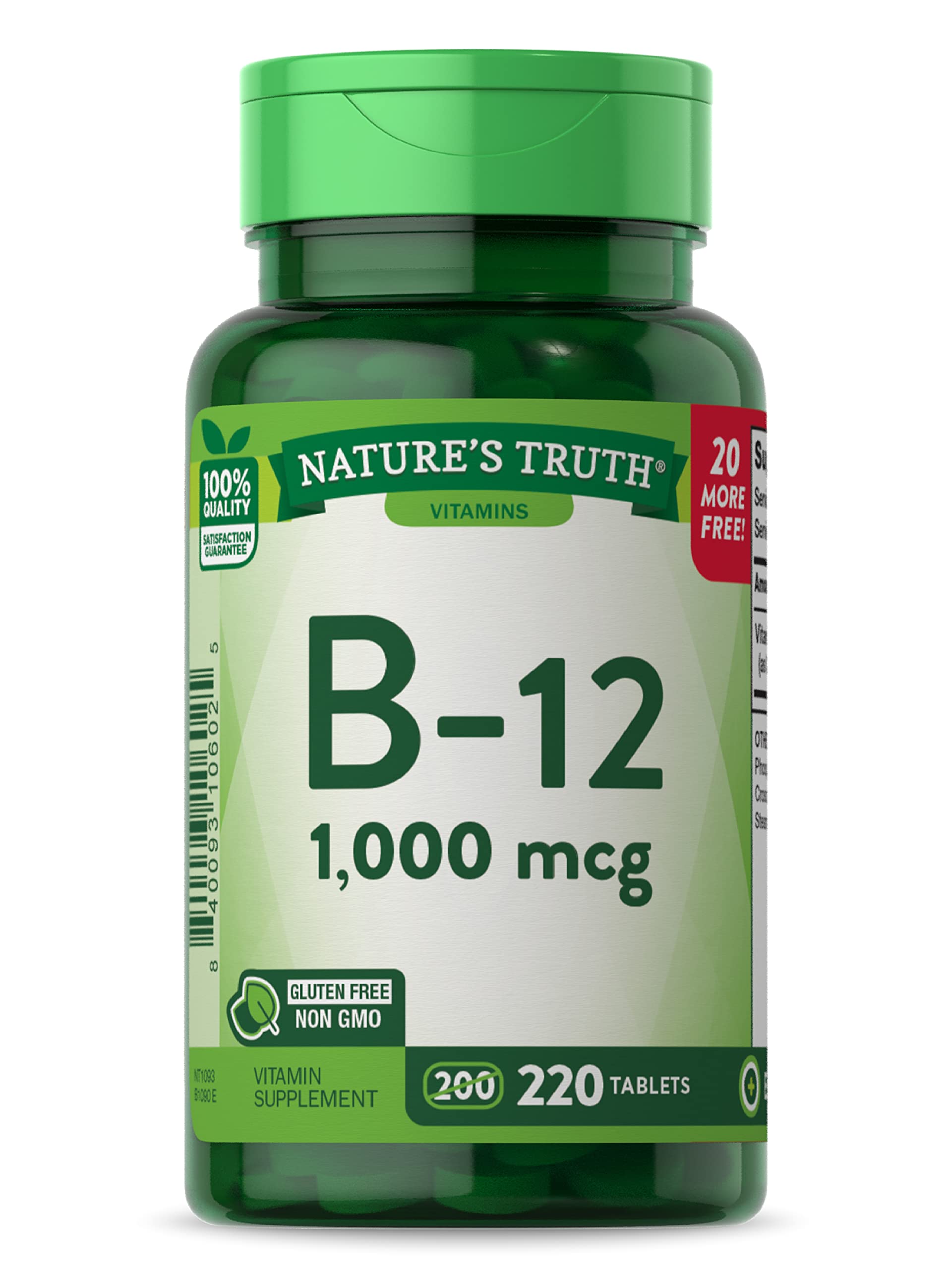 Nature's Truth B12 Vitamin Tablets | 1000 mcg | 220 Count | Non-GMO & Gluten Free Supplement