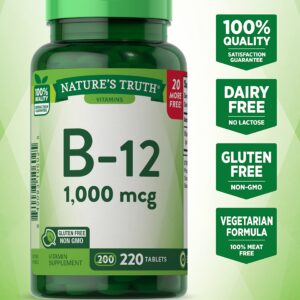 Nature's Truth B12 Vitamin Tablets | 1000 mcg | 220 Count | Non-GMO & Gluten Free Supplement