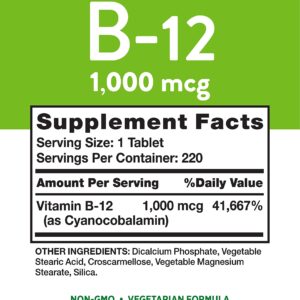 Nature's Truth B12 Vitamin Tablets | 1000 mcg | 220 Count | Non-GMO & Gluten Free Supplement