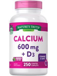 nature's truth calcium 600mg with vitamin d3 | 250 tablets | calcium carbonate supplement | vegetarian, non-gmo & gluten free