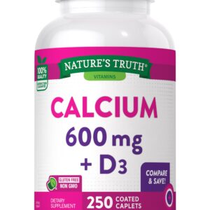 Nature's Truth Calcium 600mg with Vitamin D3 | 250 Tablets | Calcium Carbonate Supplement | Vegetarian, Non-GMO & Gluten Free