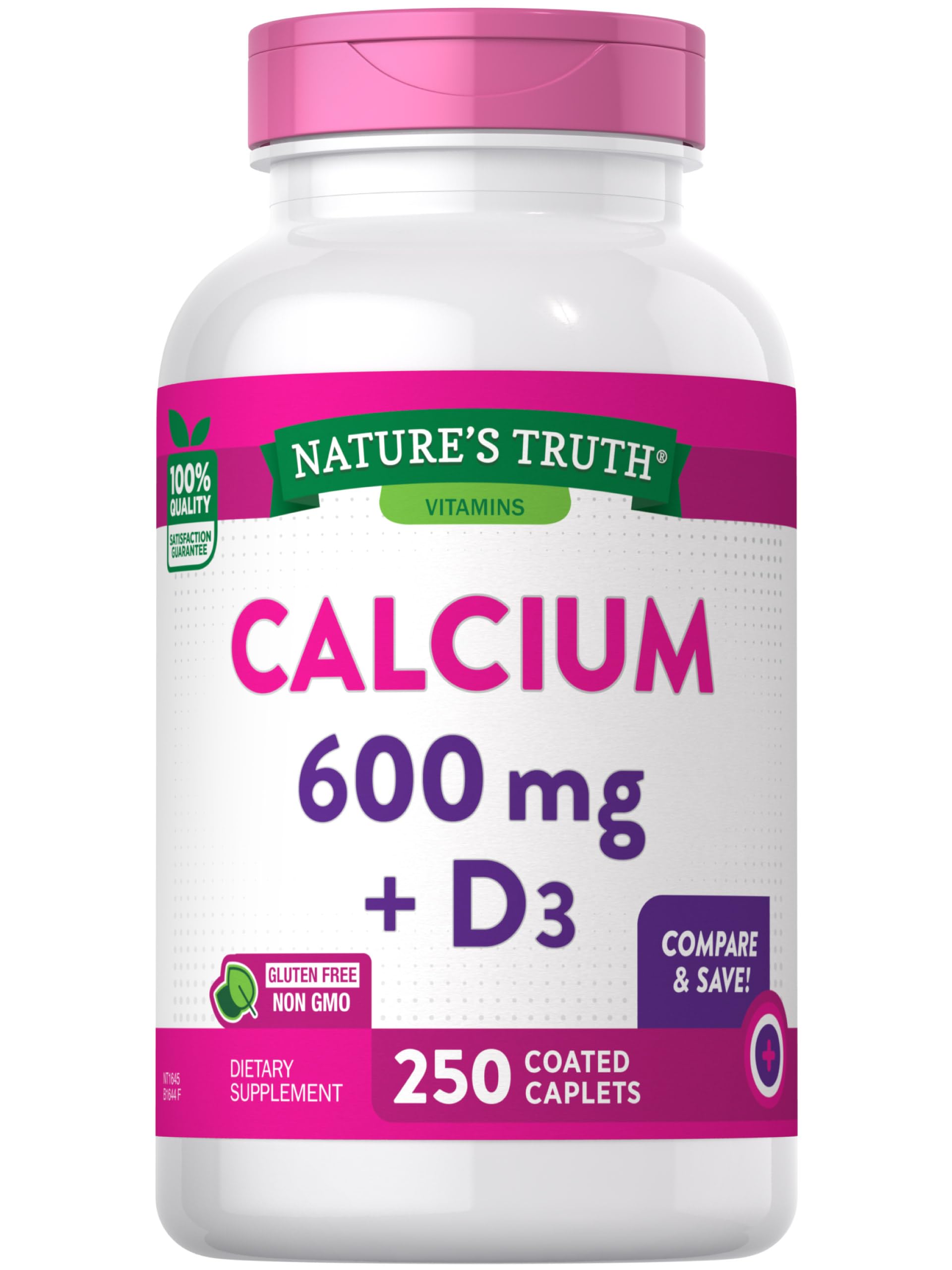 Nature's Truth Calcium 600mg with Vitamin D3 | 250 Tablets | Calcium Carbonate Supplement | Vegetarian, Non-GMO & Gluten Free