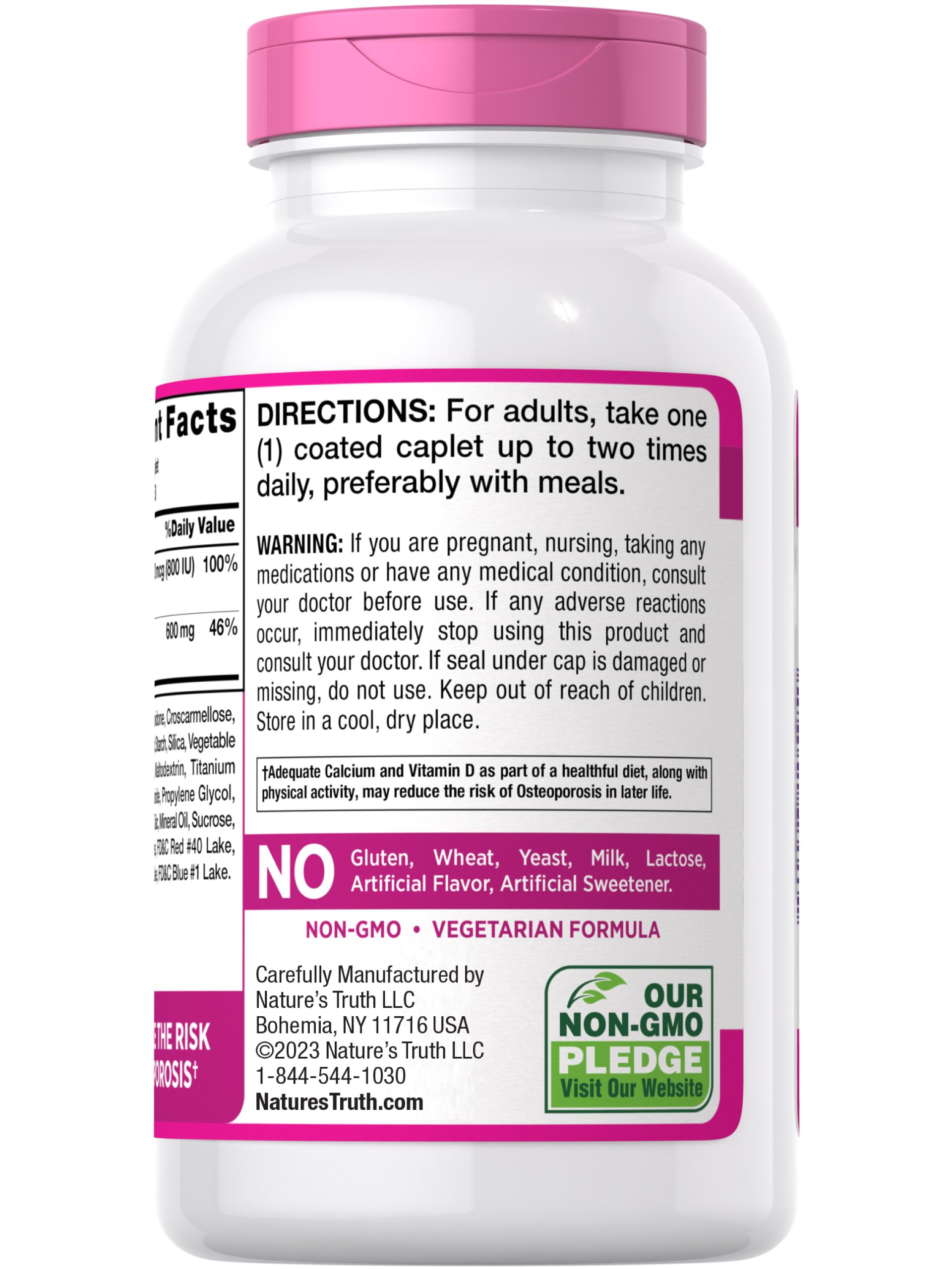 Nature's Truth Calcium 600mg with Vitamin D3 | 250 Tablets | Calcium Carbonate Supplement | Vegetarian, Non-GMO & Gluten Free