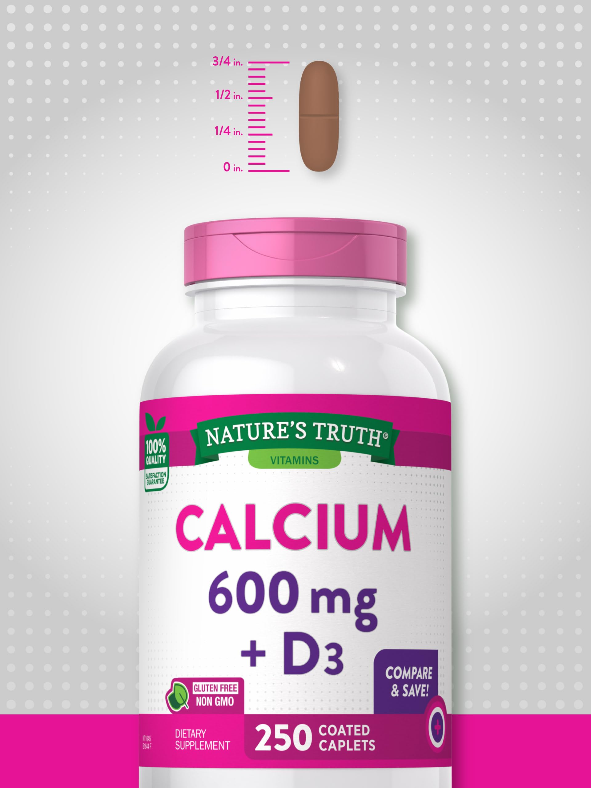 Nature's Truth Calcium 600mg with Vitamin D3 | 250 Tablets | Calcium Carbonate Supplement | Vegetarian, Non-GMO & Gluten Free