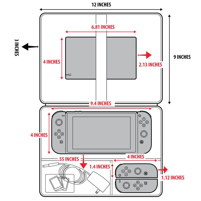 USA Gear Carrying Case Compatible with Nintendo Switch, Gamecube Controller, Adapter, Pro-Controller, and More Gaming Accessories - Customizable Interior, Shoulder Strap, and Padded Interior - Black