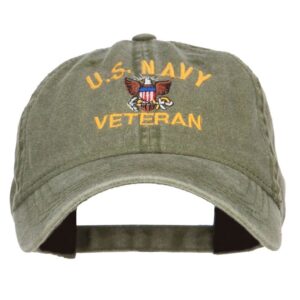 e4hats.com us navy veteran military embroidered washed cap - olive osfm