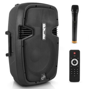 pyle wireless portable pa speaker system-compatible with bluetooth,active loudspeaker,1000 watt powered 2-way waterproof amplifier, 12” subwoofer, tweeter, rca, xlr, mic in for dj & party-pphp1241wmu