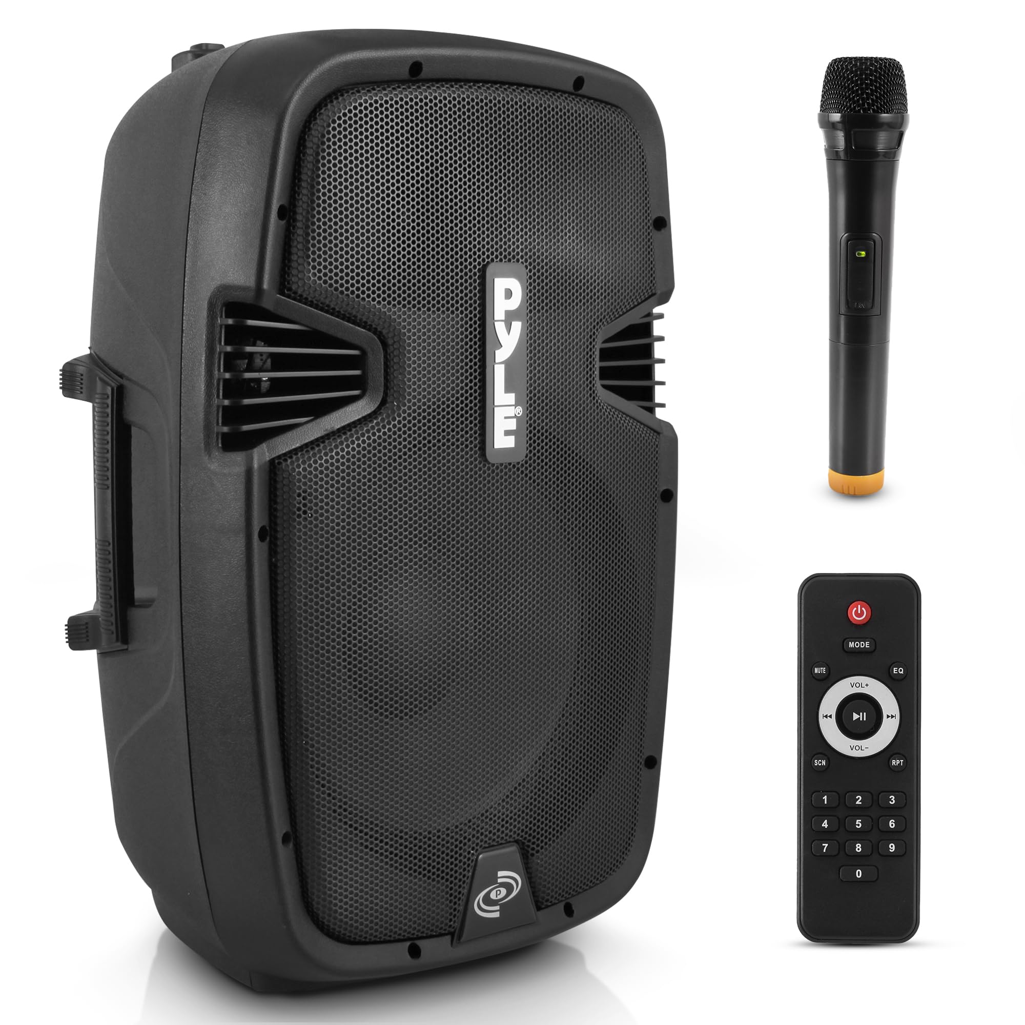 Pyle Wireless Portable PA Speaker System-Compatible with Bluetooth,Active Loudspeaker,1000 Watt Powered 2-Way Waterproof Amplifier, 12” Subwoofer, Tweeter, RCA, XLR, Mic In for Dj & Party-PPHP1241WMU