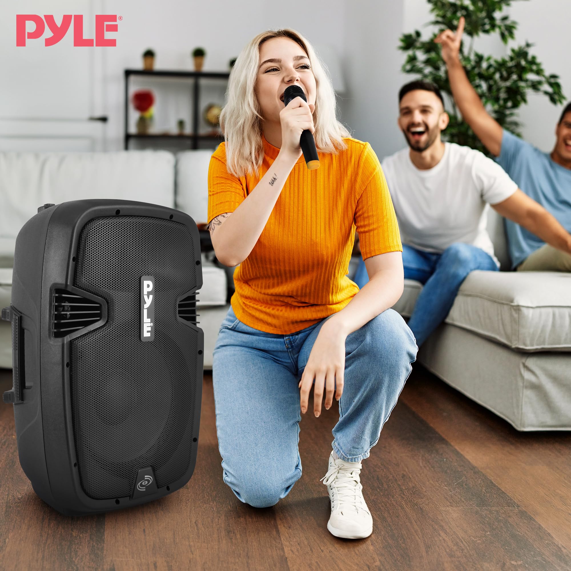 Pyle Wireless Portable PA Speaker System-Compatible with Bluetooth,Active Loudspeaker,1000 Watt Powered 2-Way Waterproof Amplifier, 12” Subwoofer, Tweeter, RCA, XLR, Mic In for Dj & Party-PPHP1241WMU