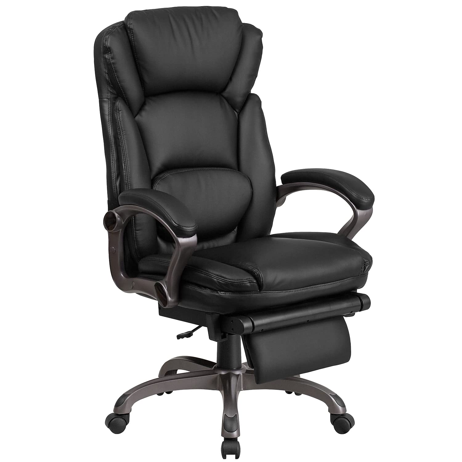 Flash Furniture Martin High Back Black LeatherSoft Executive Reclining Ergonomic Swivel Office Chair with Outer Lumbar Cushion and Arms