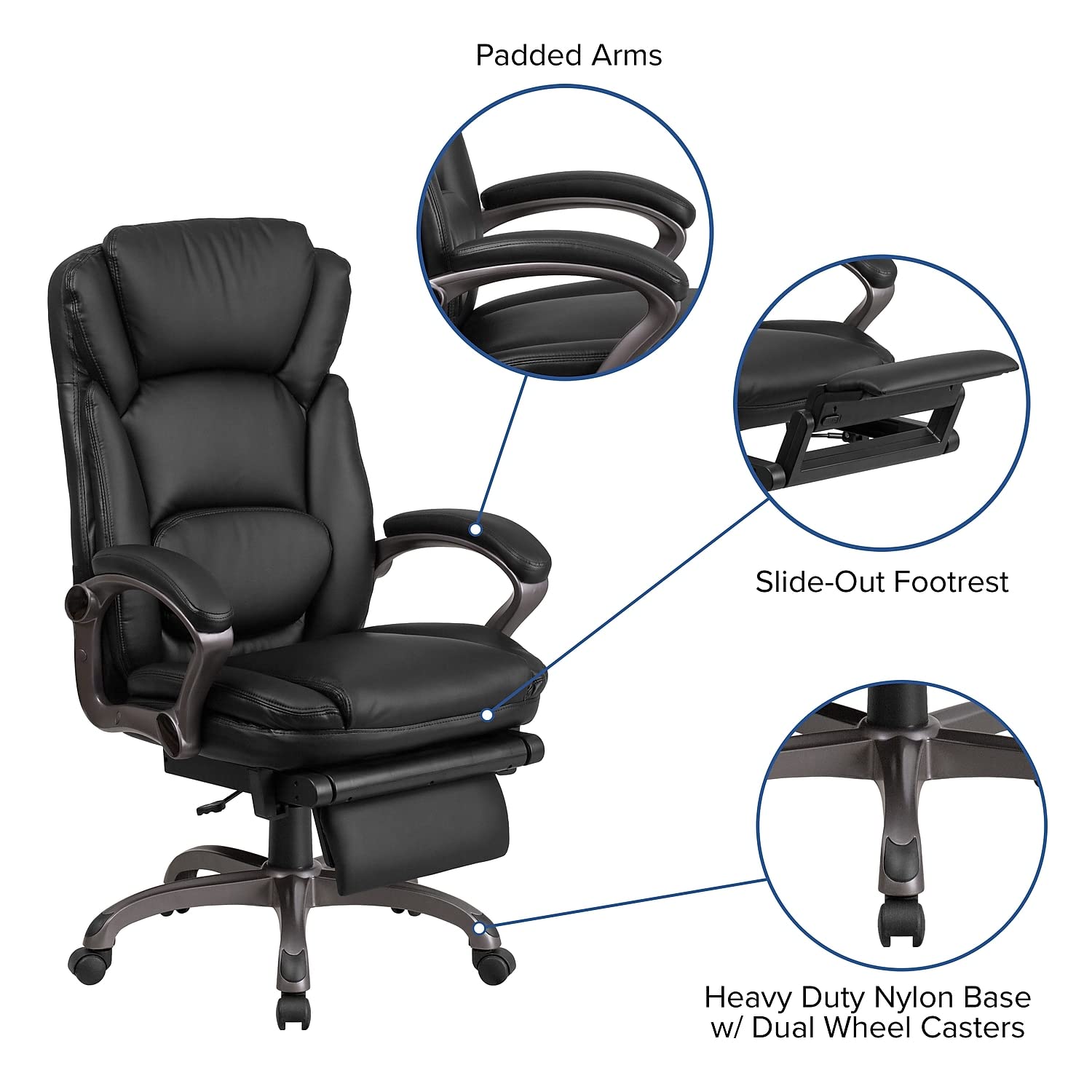 Flash Furniture Martin High Back Black LeatherSoft Executive Reclining Ergonomic Swivel Office Chair with Outer Lumbar Cushion and Arms