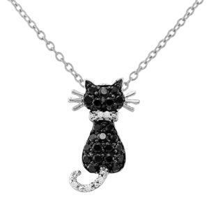 dazzlingrock collection 0.40 carat (ctw) round black and white diamond kitty cat feline animal pendant | 10k white gold