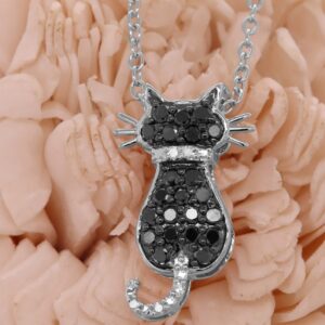 Dazzlingrock Collection 0.40 Carat (ctw) Round Black and White Diamond Kitty Cat Feline Animal Pendant | 10K White Gold