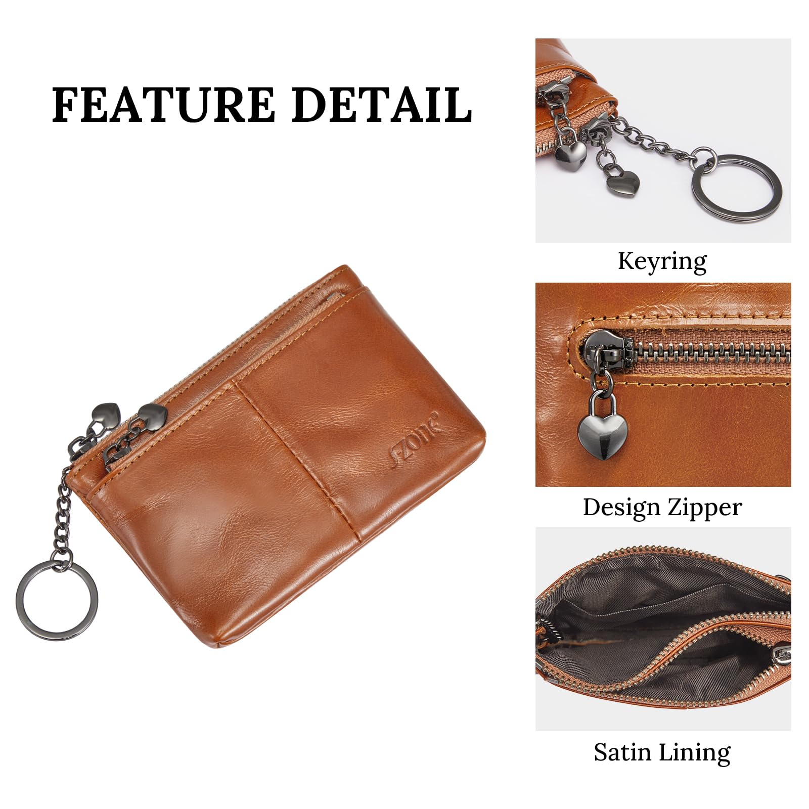 S-ZONE Genuine Leather Coin Purse Women Small Change Wallet Pouch Card Holder with Keychain Gift Box