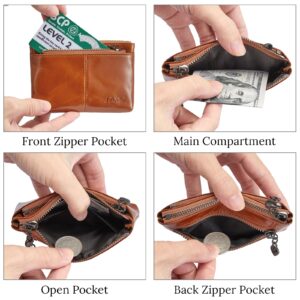 S-ZONE Genuine Leather Coin Purse Women Small Change Wallet Pouch Card Holder with Keychain Gift Box