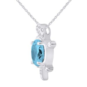 Jewel Zone US Simulated Aquamarine Gemstone & Cubic Zirconia Turtle Pendant Necklace In 14k White Gold Over Sterling Silver, 18" Chain