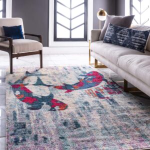 Unique Loom Positano Collection Coastal Modern Koi Fish Beige Area Rug (8' x 10')