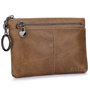 s-zone genuine leather coin purse women small change wallet pouch card holder with keychain gift box