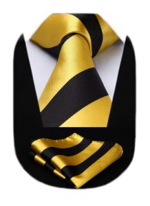 hisdern plaid tie handkerchief woven classic stripe men's necktie & pocket square set ,yellow & black,one size