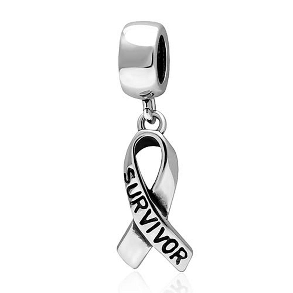 ARTCHARM Survivor Ribbon Dangle Charm - 925 Sterling Silver - fit Women Charms Bracelets