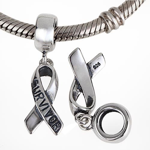 ARTCHARM Survivor Ribbon Dangle Charm - 925 Sterling Silver - fit Women Charms Bracelets