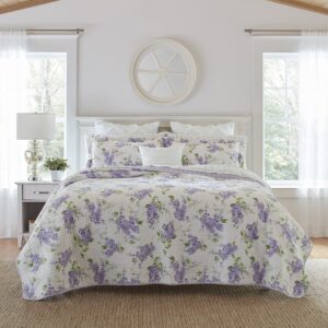 laura ashley - queen quilt set, reversible cotton bedding with matching shams, lightweight decor for all seasons (keighley lilac, queen)