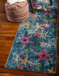 unique loom positano collection coastal modern bright colors starfish navy blue runner rug (3' x 10')