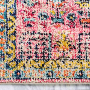 Unique Loom Monterey Collection Vintage Bohemian Inspired with Distressed Tribal Design Area Rug, 8 x 10 ft, Pink/Yellow