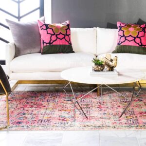 Unique Loom Monterey Collection Vintage Bohemian Inspired with Distressed Tribal Design Area Rug, 8 x 10 ft, Pink/Yellow