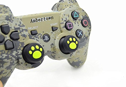 Ambertown Analog Silicone Thumb Stick Grips Cap Joystick ThumbSticks Caps Cover for PS4 PS3 Xbox One Xbox 360 PS2 Game Controllers (2 x Green Cat Dog Paw)