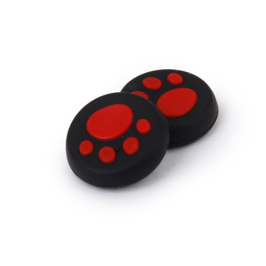 Ambertown Analog Silicone Thumb Stick Grips Cap Joystick ThumbSticks Caps Cover for PS4 PS3 Xbox One Xbox 360 PS2 Game Controllers (2 x Red Cat Dog Paw)