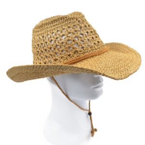 Melesh Adult Sun Straw Western Cowboy Hat (Khaki)