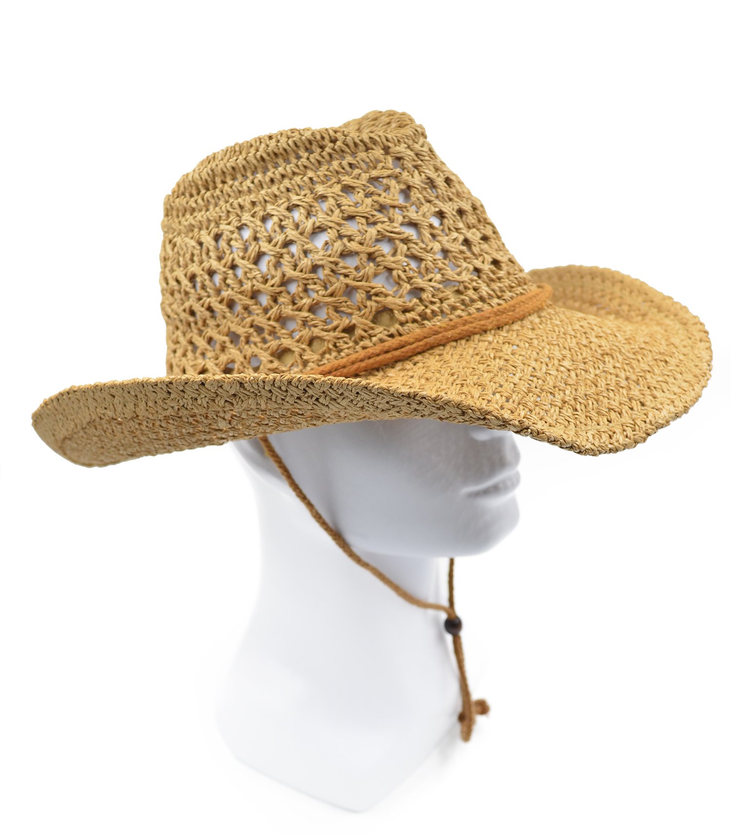 Melesh Adult Sun Straw Western Cowboy Hat (Khaki)