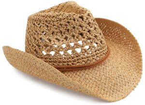 melesh adult sun straw western cowboy hat (khaki)