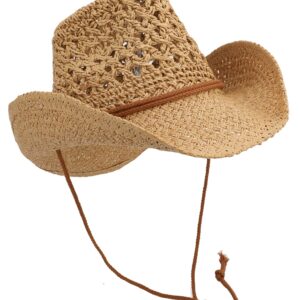 Melesh Adult Sun Straw Western Cowboy Hat (Khaki)