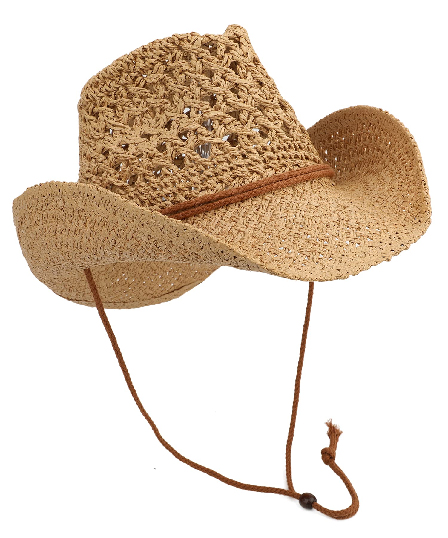 Melesh Adult Sun Straw Western Cowboy Hat (Khaki)