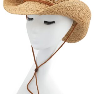 Melesh Adult Sun Straw Western Cowboy Hat (Khaki)