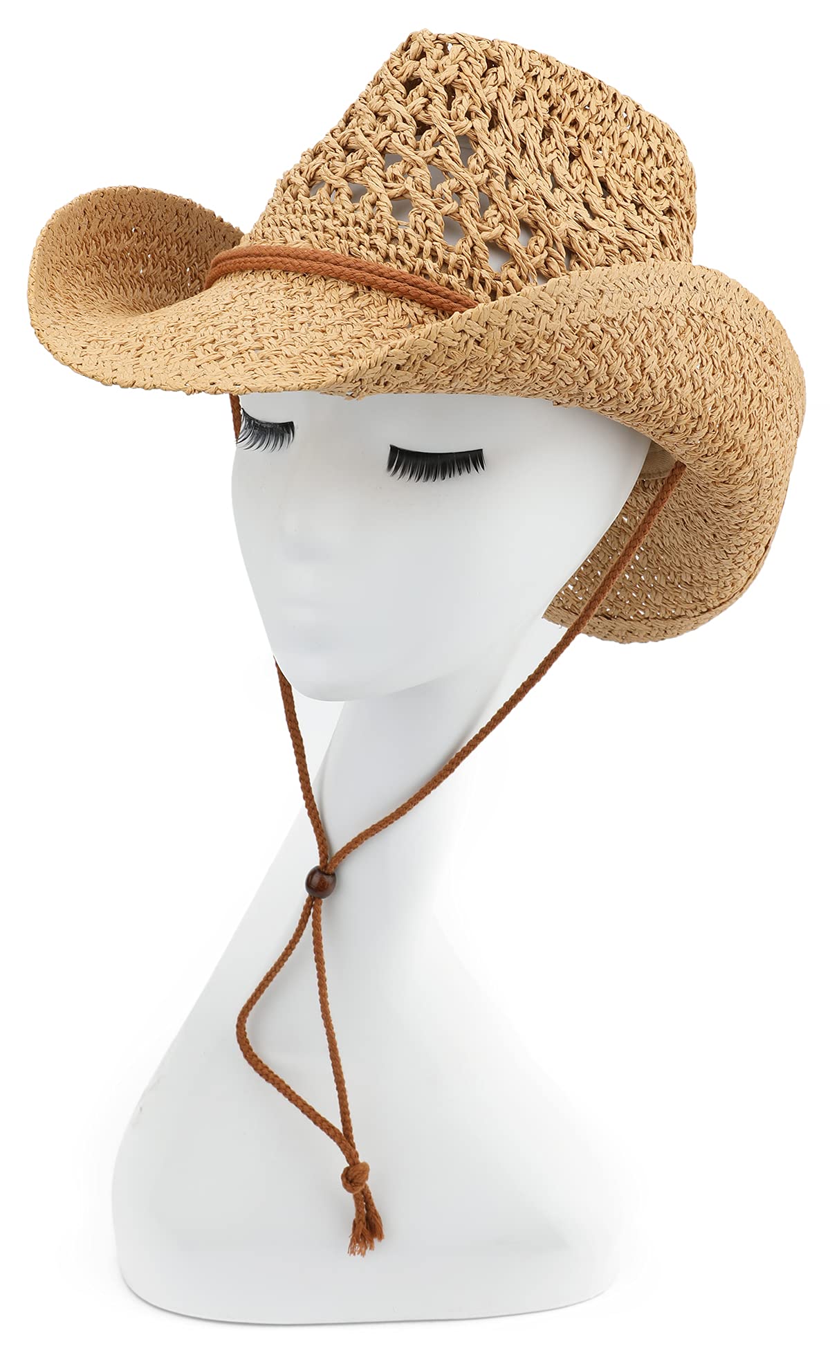 Melesh Adult Sun Straw Western Cowboy Hat (Khaki)